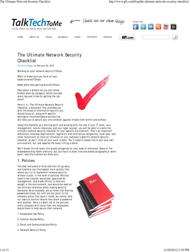 The Ultimate Network Security Checklist | PDF | Backup | Computer Network