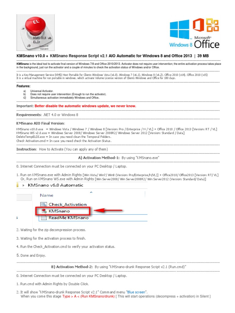KMSnano v10.0 Instructions Info | PDF | Windows 7 | Windows 8