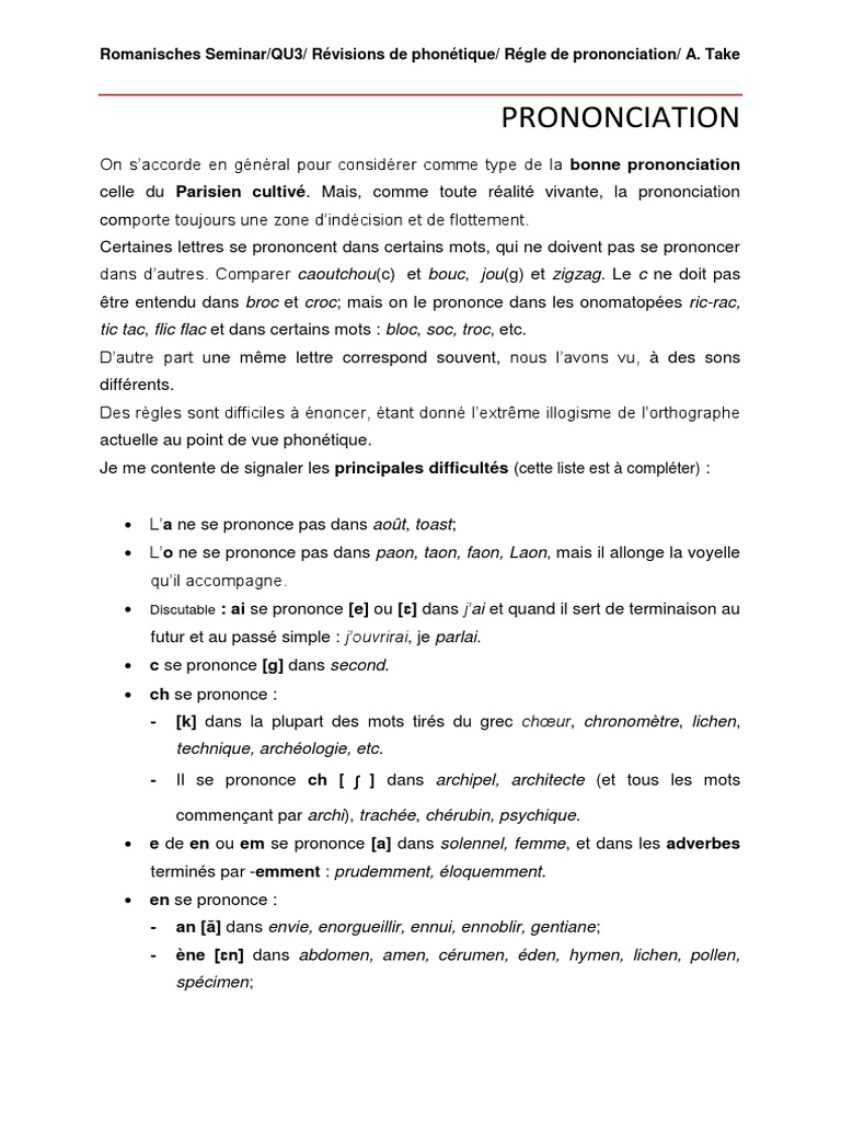 Regles de Prononciation | PDF | Études des langues étrangères | Art