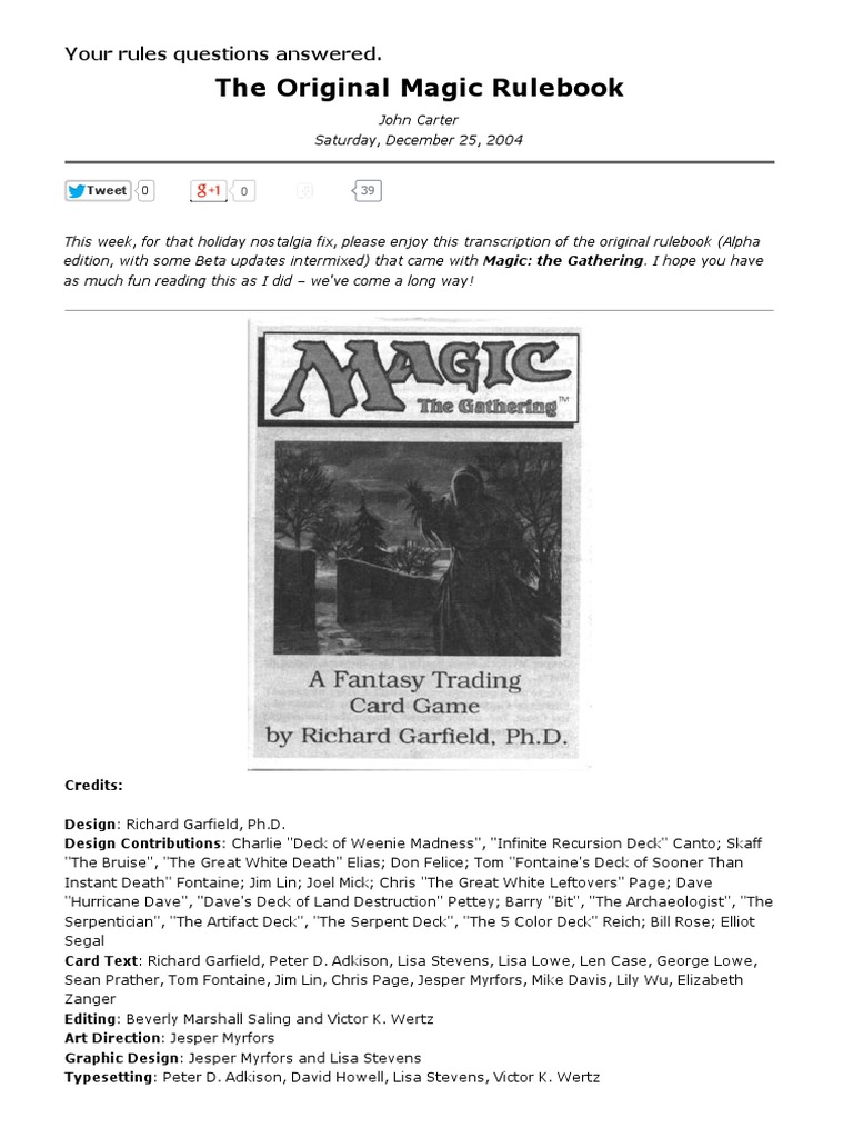 The Original Magic Rulebook - Magic The Gathering | PDF | Magic ...
