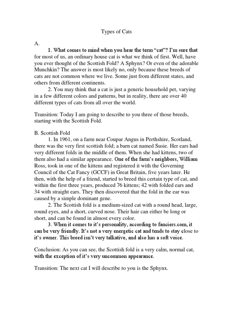 Informative Speech Student Sample | Cat Breeds | Mammal Breeds