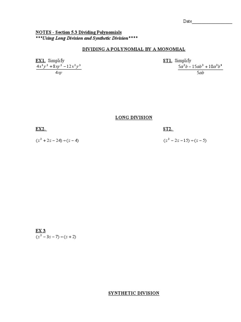 Dividing Polynomials: Long & Synthetic Methods | PDF