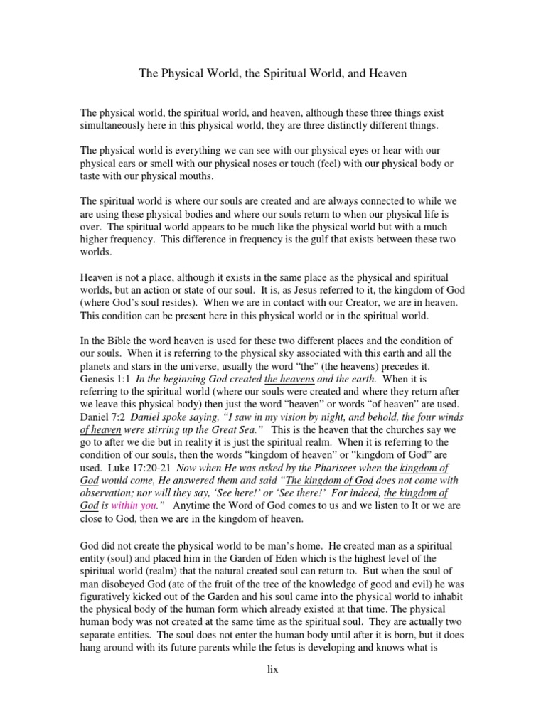 The Physical World, The Spiritual World, and Heaven | PDF | Heaven | Soul