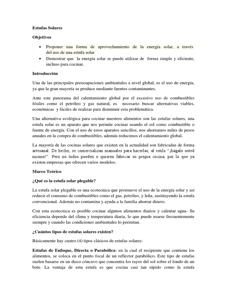 Tipos y construcción de estufas solares | PDF | Energía solar | Horno