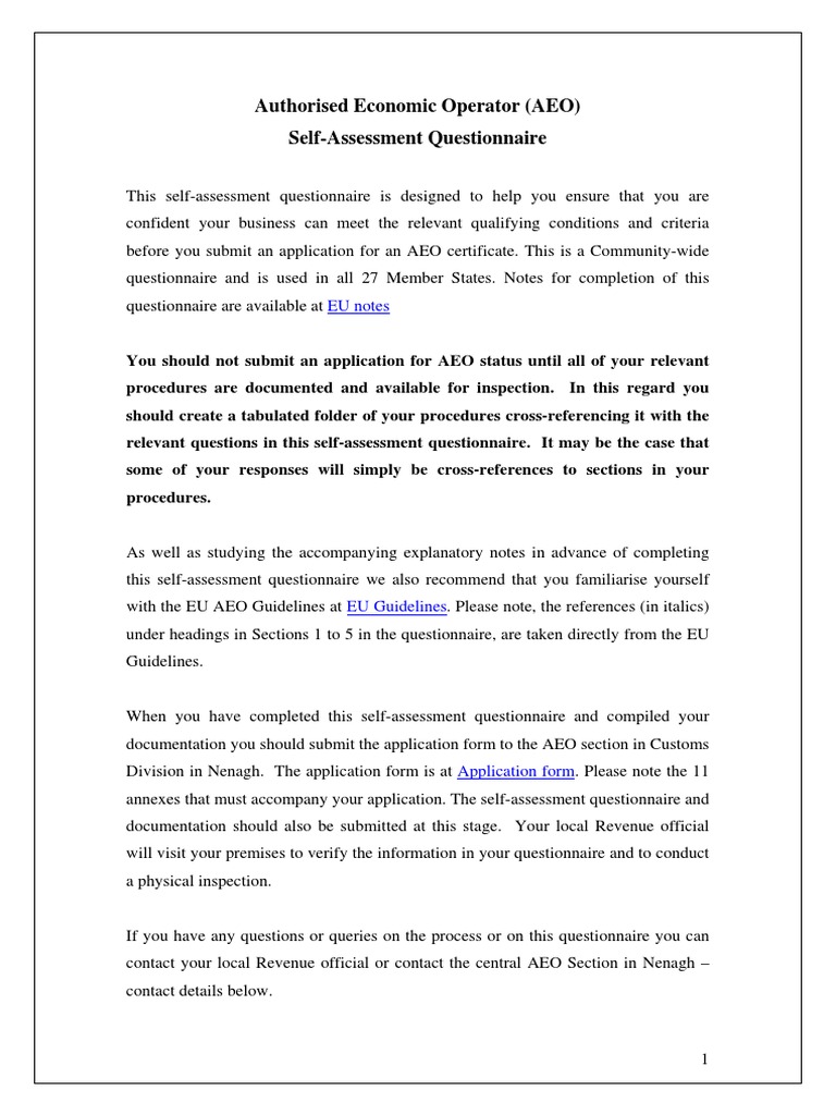 Aeo Self Assessment | PDF | Audit | Safety