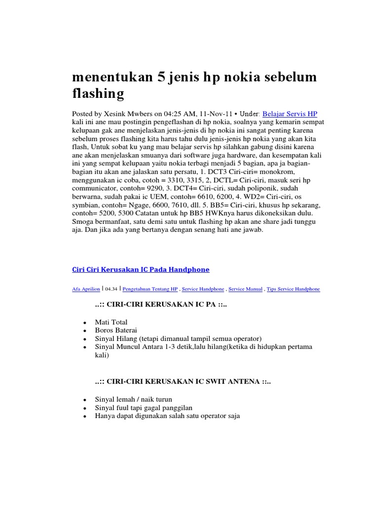 Jenis HP Nokia Sebelum Flashing | PDF