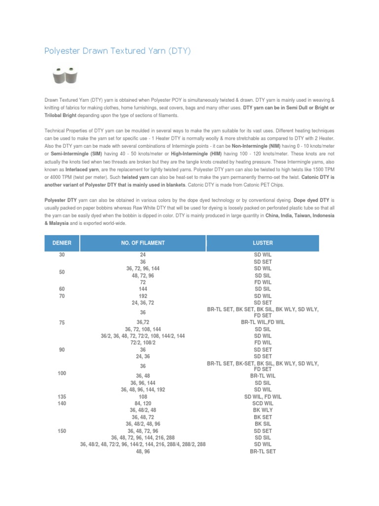 Polyester Drawn Textured Yarn | PDF | Yarn | Clothing Industry