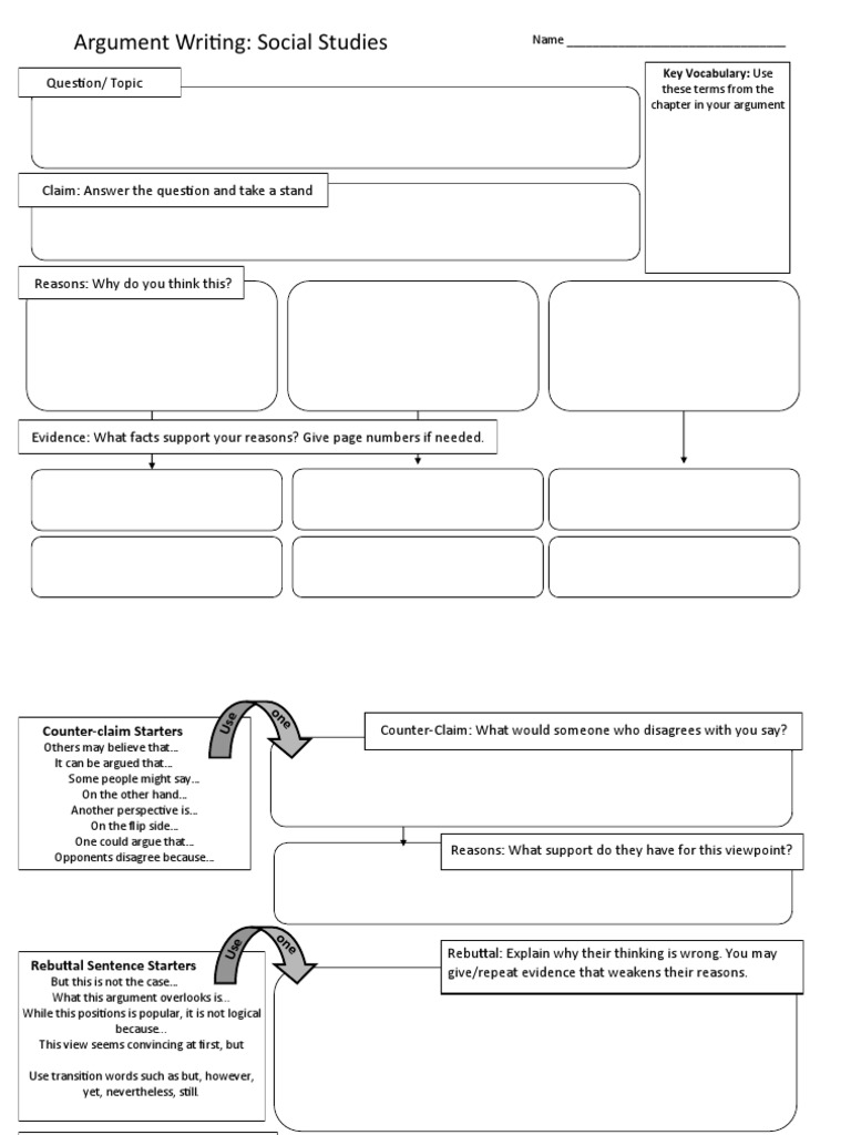 Argument Graphic Organizer Social Studies | PDF