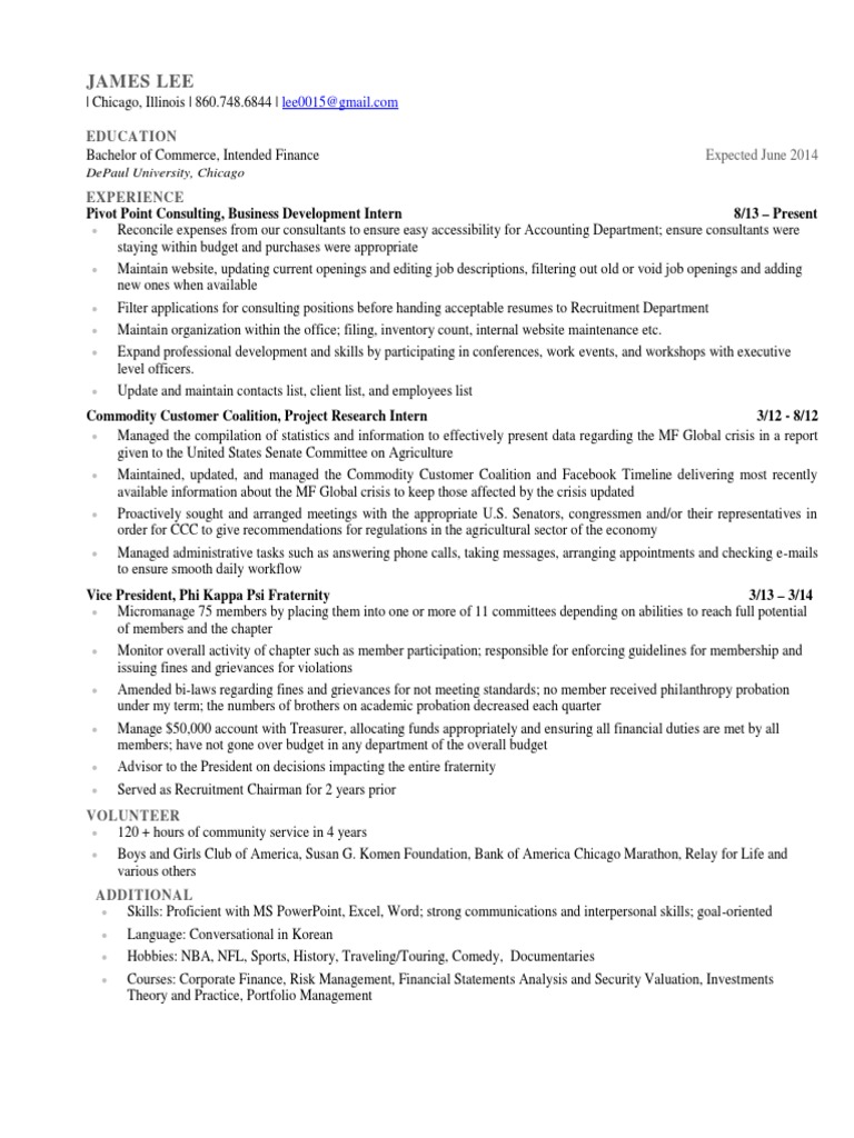James Lee's Resume | Employment | The United States