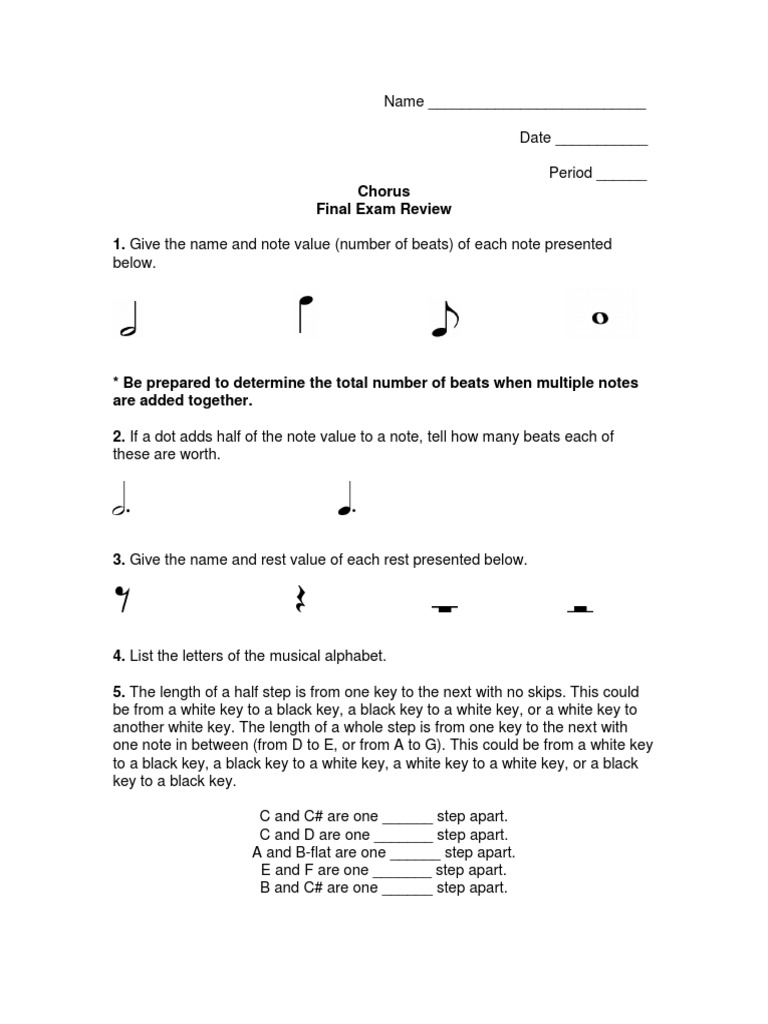 Chorus Final Exam Review Guide | PDF | Syllable | Clef