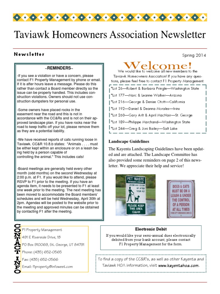 Taviawk HOA Spring Newsletter | PDF | Business