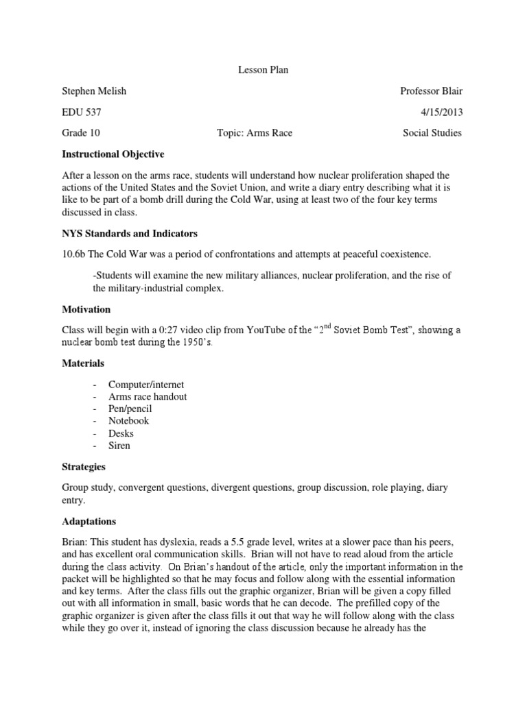 Arms Race Lesson Plan 2-1 | PDF | Mutual Assured Destruction | Nuclear ...