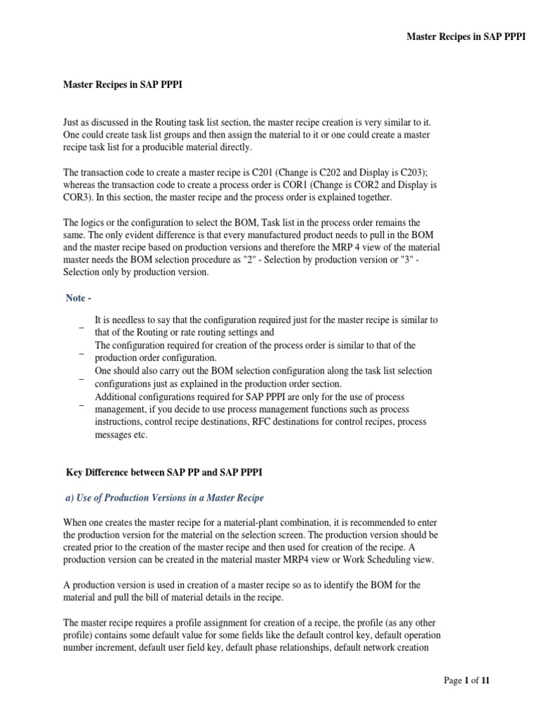 Master Recipes in Sap Pppi | PDF | Exponential Function | Formula