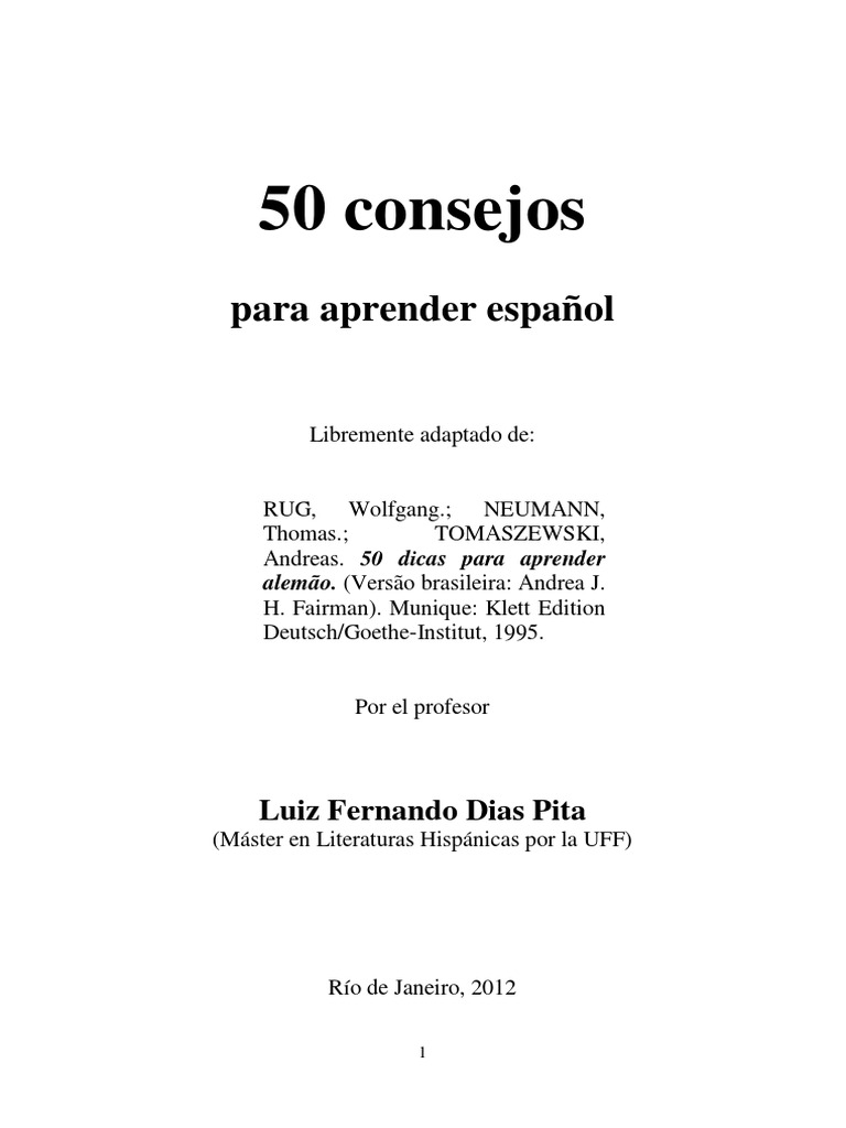 50 Consejos para Aprender Español | PDF | Lengua española | Diccionario