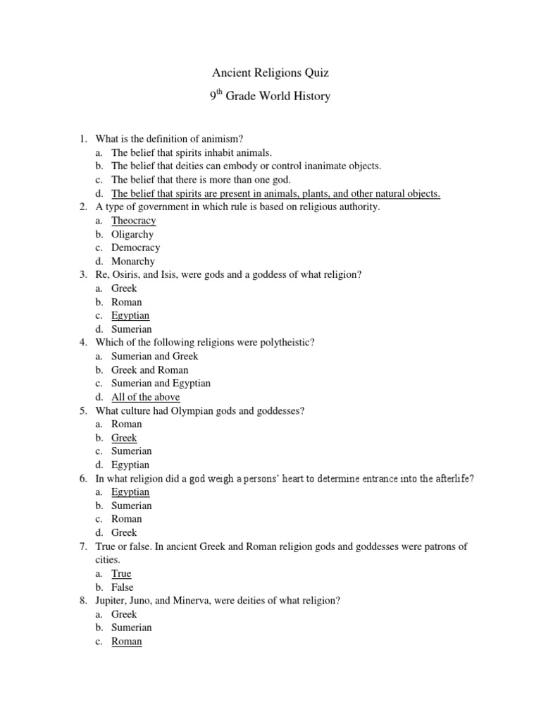Ancient Religions Quiz Direct Instruction | PDF | Deities | Ancient ...
