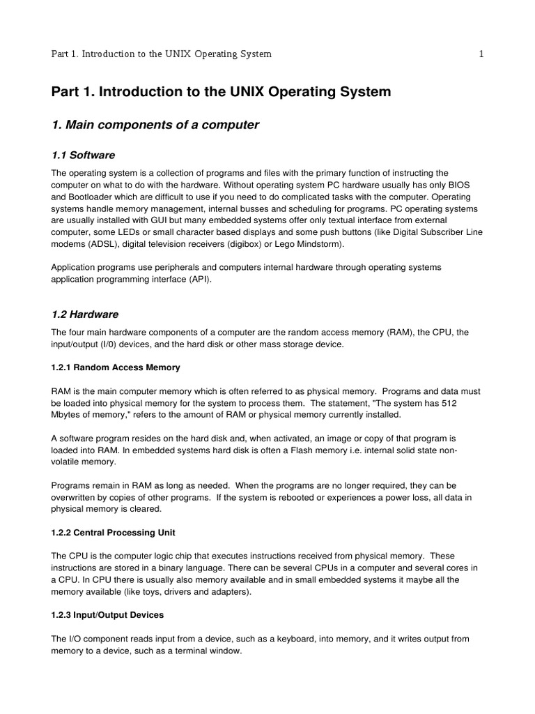 Introduction To Unix Operating System Main Components of A Computer | PDF | Command Line ...