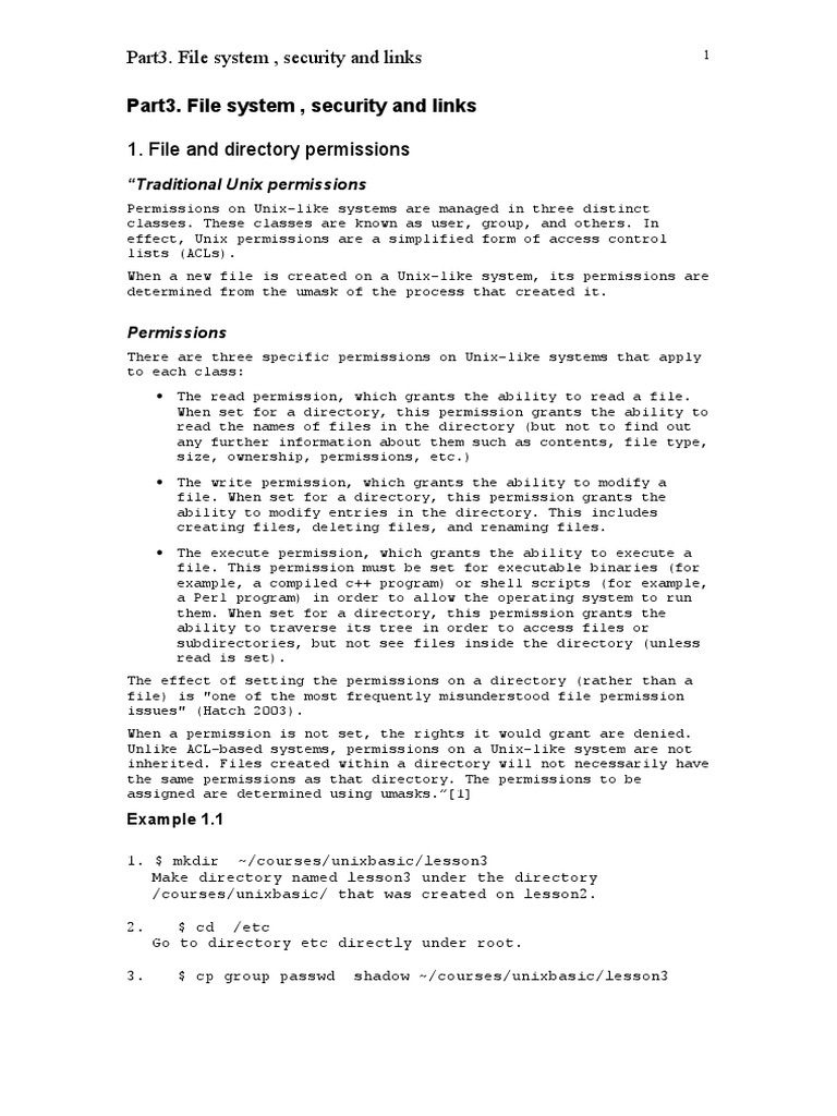 Introduction To Unix Operating System File System, Security and Links | PDF | Computer File ...