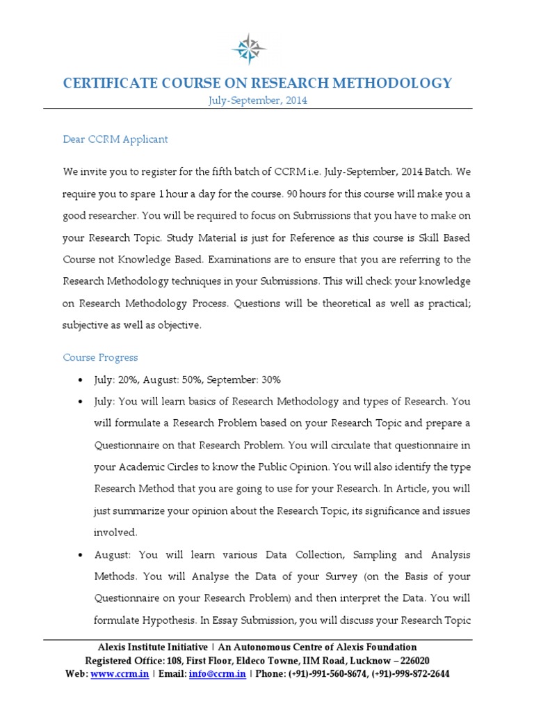 CCRM - Information Brochure | PDF | Evaluation Methods | Methodology