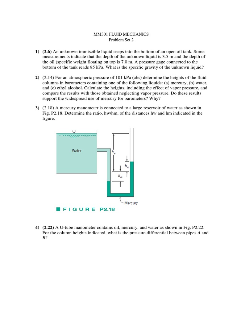 Fluid Mechanics Problem Set Solutions | PDF