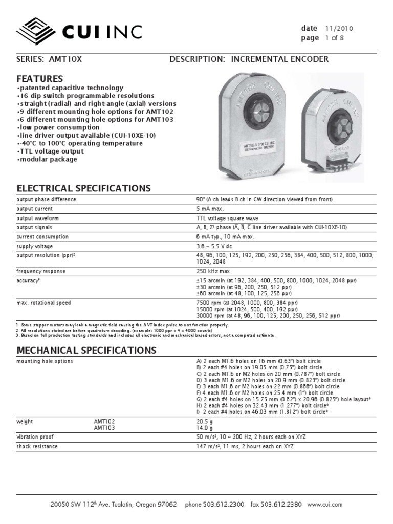 Datasheet Amt102 Encoder | Electrical Engineering | Manufactured Goods