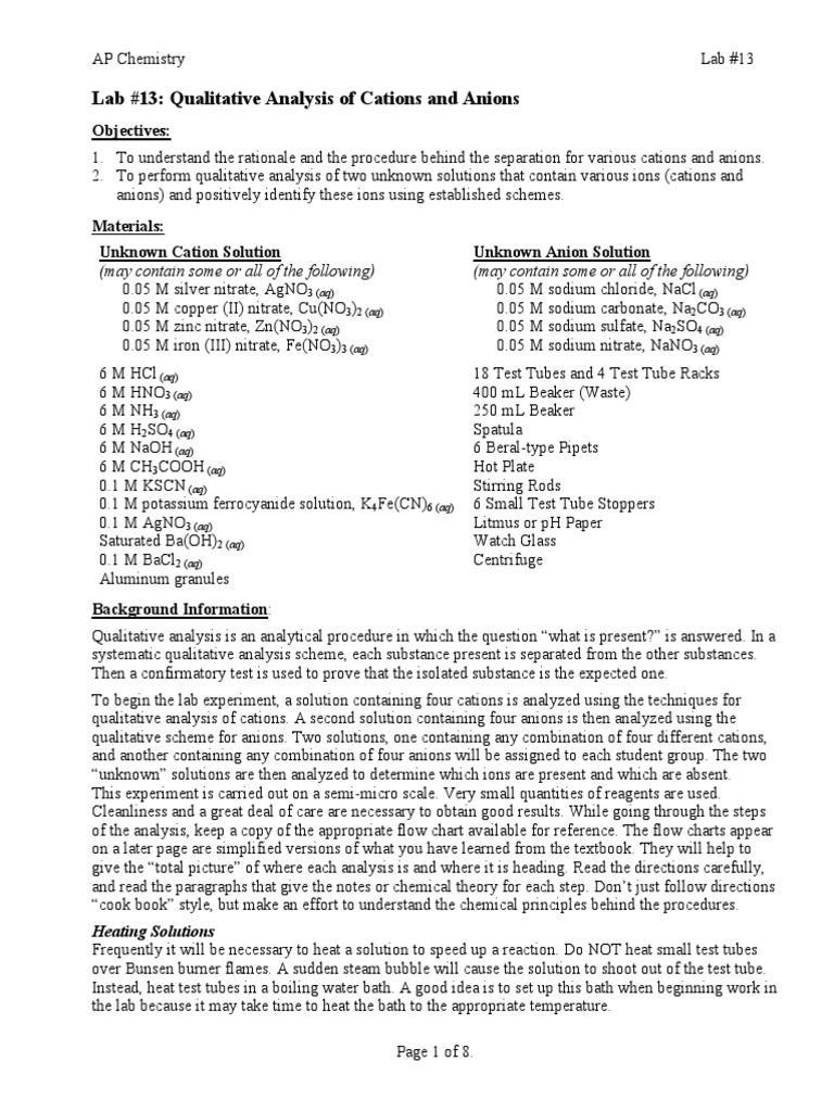 Qualitative Analysis of Ions Lab Report | PDF | Precipitation ...