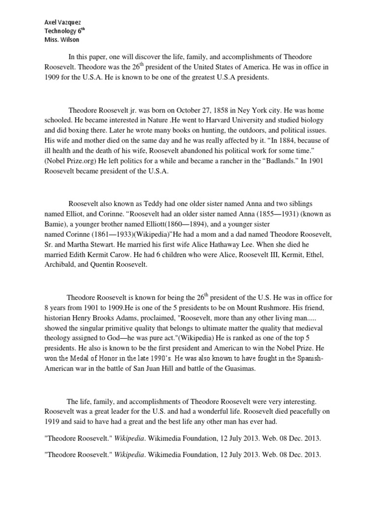 Axel Theodore Roosevelt 1 | PDF | Theodore Roosevelt | American Politicians