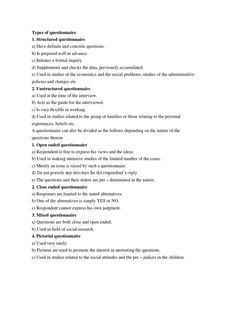 Different Types of Questionnaire | PDF | Question | Questionnaire