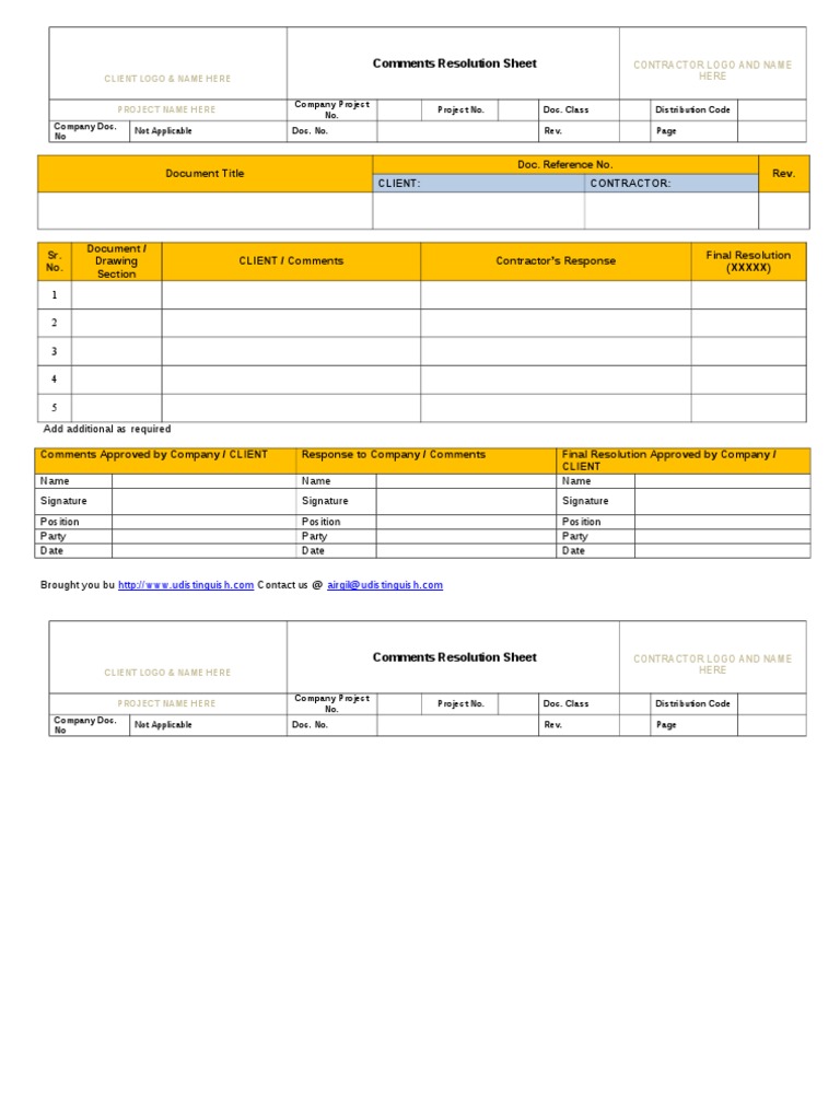 Comments Resolution Sheet: Client Logo & Name Here | PDF | Software ...