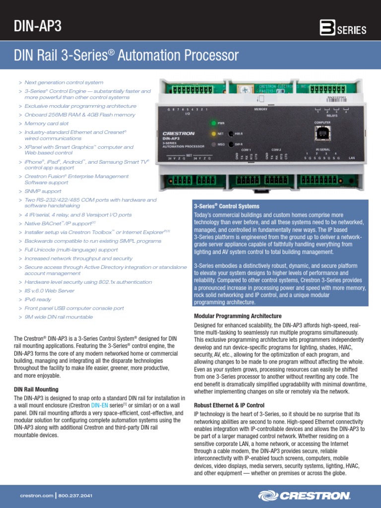 Din-Ap3 DIN Rail 3-Series Automation Processor | PDF | Computer Network ...