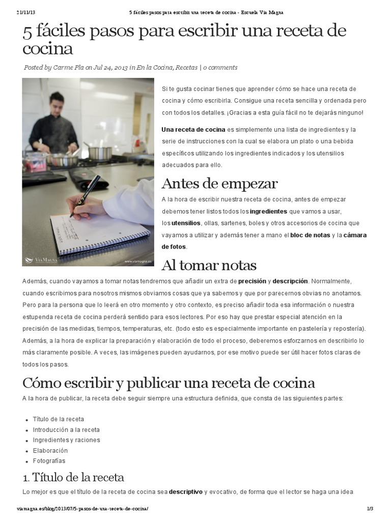 5 Fáciles Pasos para Escribir Una Receta de Cocina PDF | PDF | Receta ...