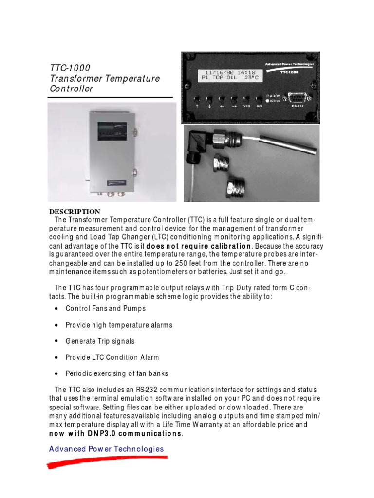 TTC-1000 Transformer Temperature Controller: Description | PDF ...