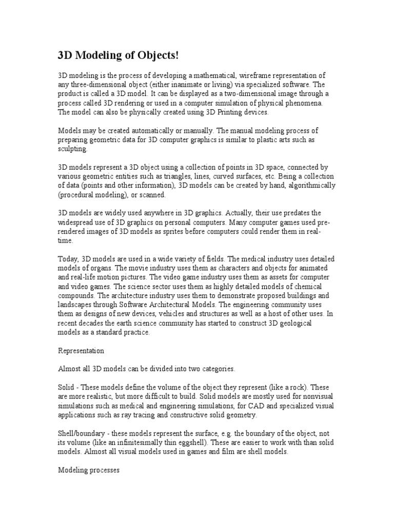 3D Modeling of Objects | PDF | 3 D Modeling | 3 D Computer Graphics