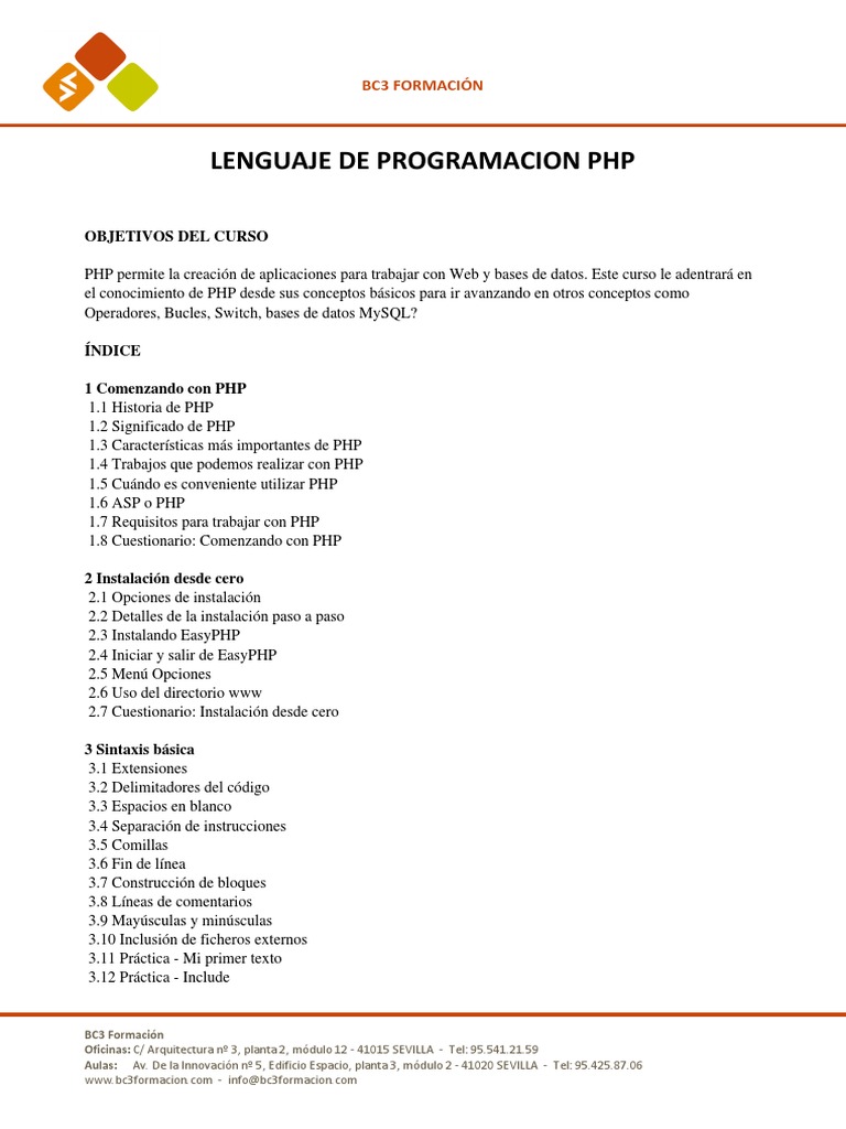 Temario Lenguaje de Programación PHP | PDF | Php | Lenguaje de programación