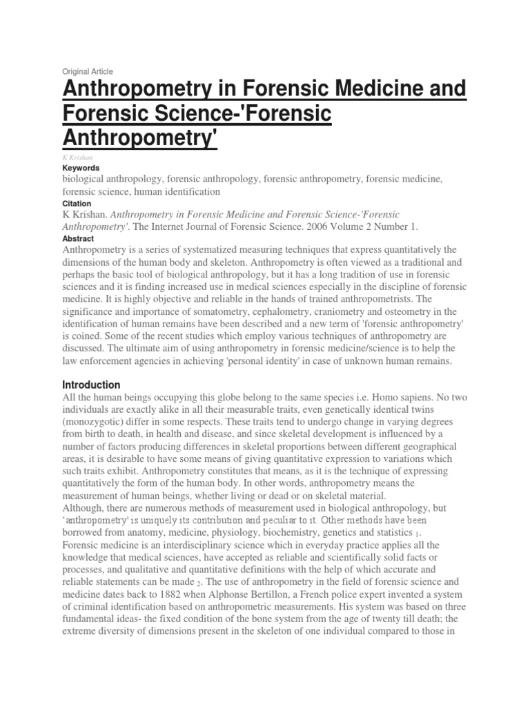 Anthropometry in Forensic Medicine and Forensic Science-'Forensic ...