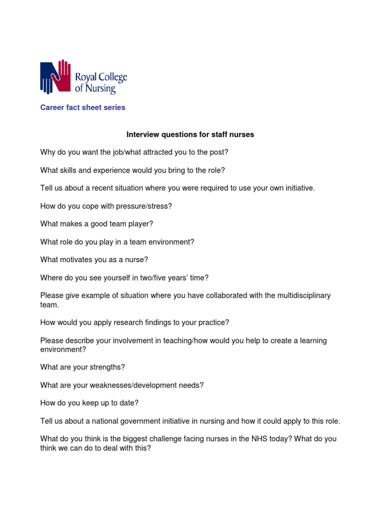 Staff Nurse Interview Questions 2 | PDF | National Health Service | Nursing