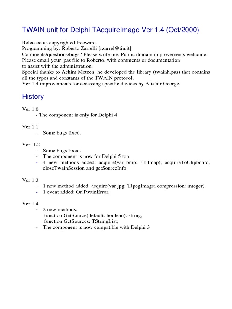 Twain Unit For Delphi Tacquireimage Ver 1.4 (Oct/2000) | PDF | Computer ...
