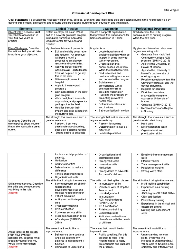 Professional Development Plan For Nurses