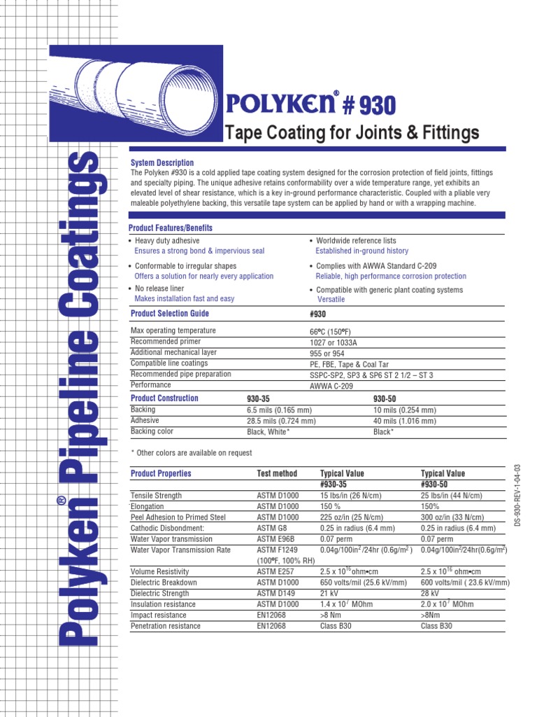 Polyken 930 Tape Coating Overview | PDF | Polyethylene | Foot (Unit)