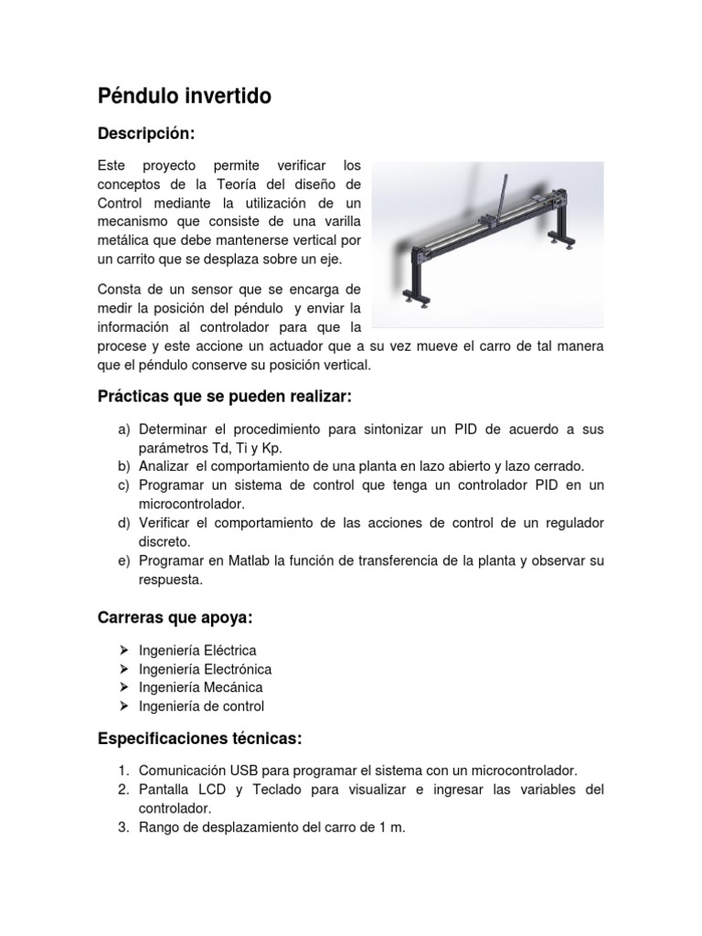 Proyecto de Péndulo Invertido y Control PID | PDF | Tecnología