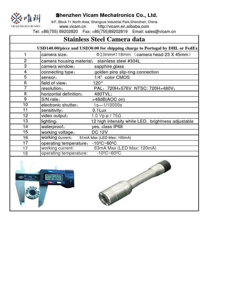 Stainless Steel Camera Specifications | PDF