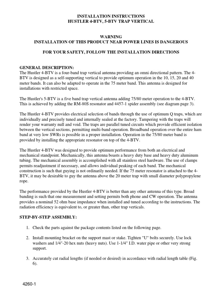 Installation Instructions Hustler 4-Btv, 5-Btv Trap Vertical | PDF ...