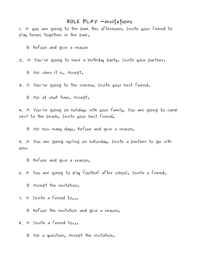 Invitations Role Play | PDF