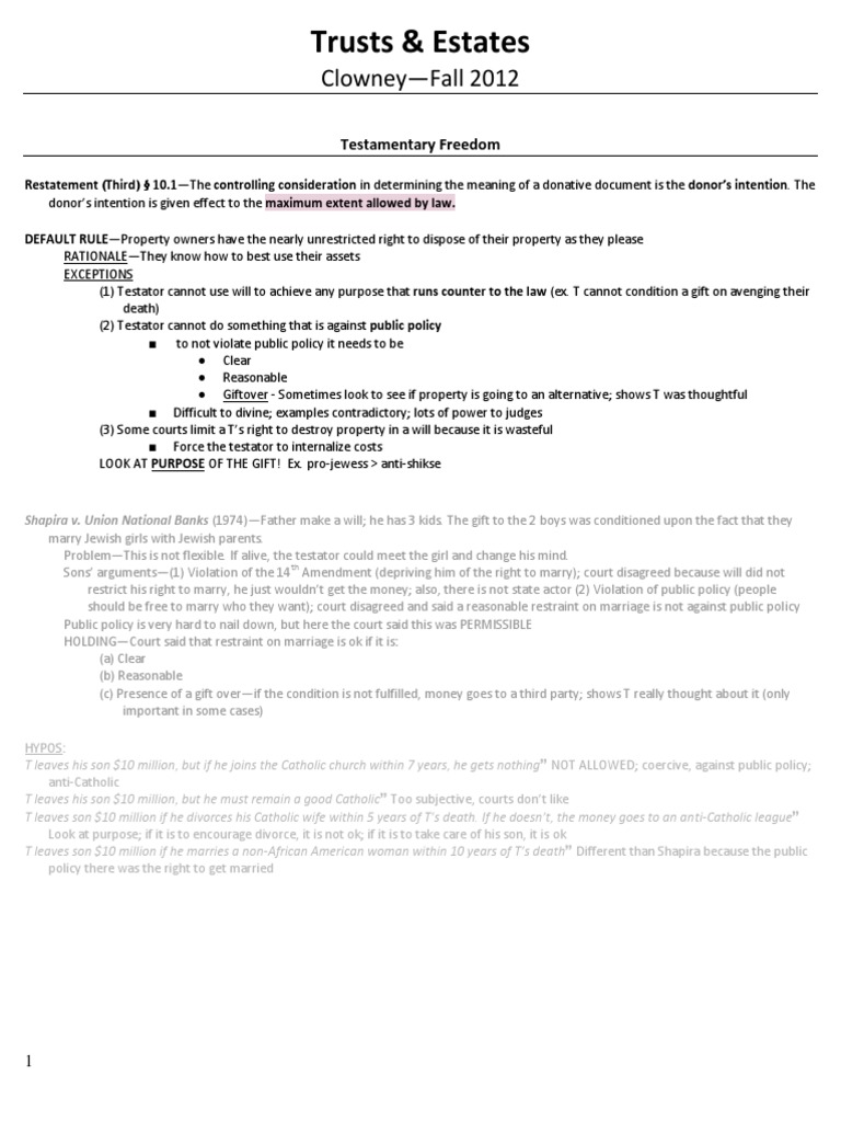 Trusts Estates Outline | PDF | Will And Testament | Intestacy