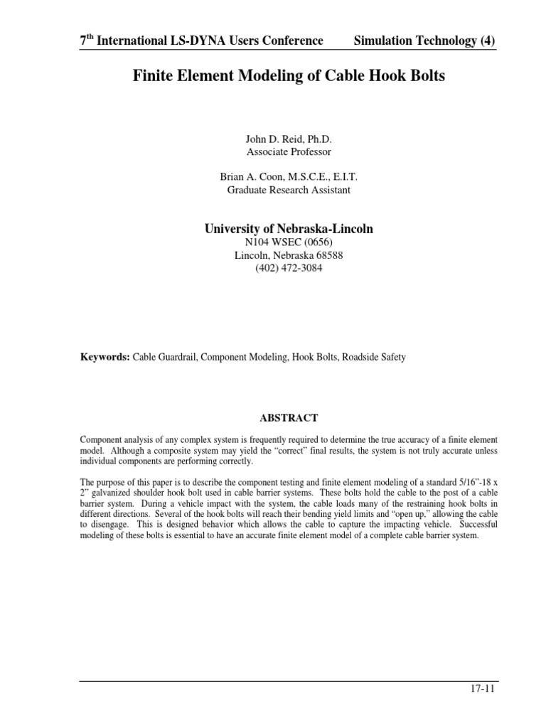 Finite Element Modeling of Cable Hook Bolts | PDF | Simulation | Friction