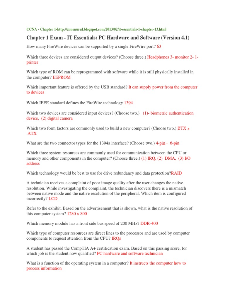 Chapter 1 Exam - IT Essentials: PC Hardware and Software (Version 4.1 ...