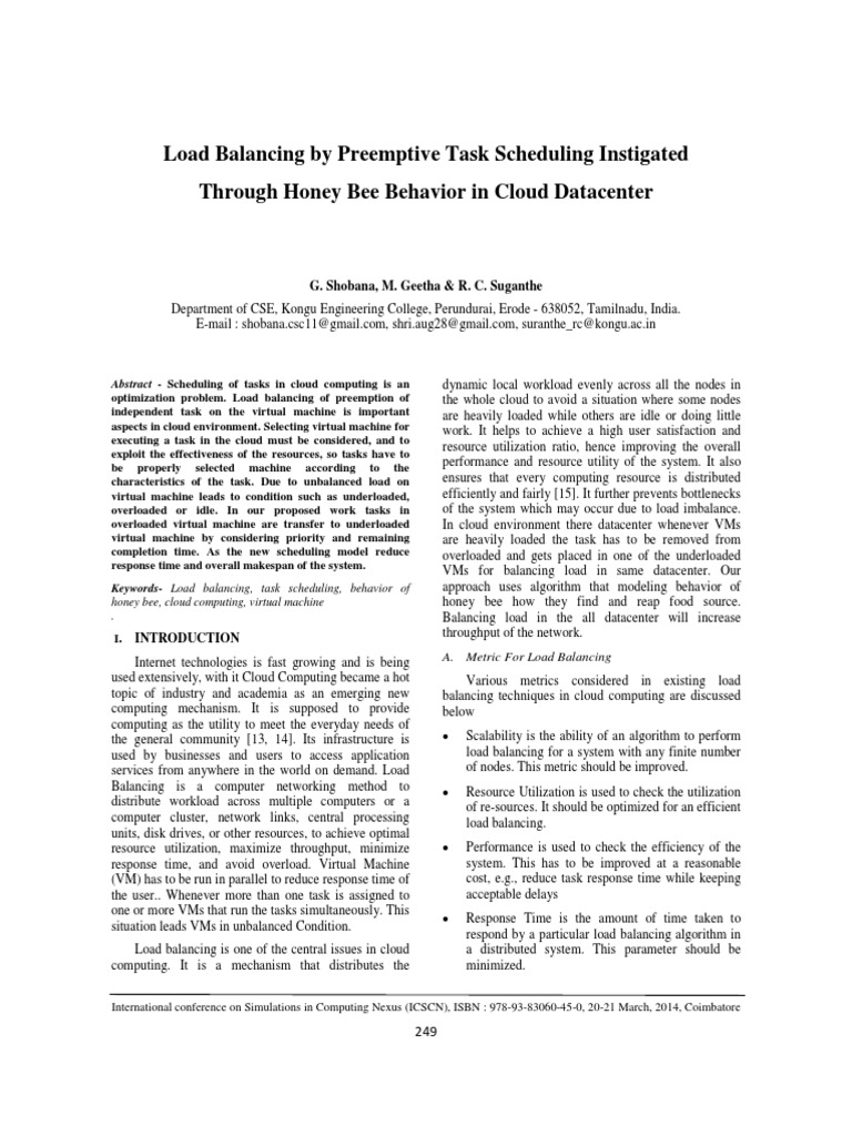 Load Balancing by Preemptive Task Scheduling Instigated Through Honey Bee Behavior in Cloud ...