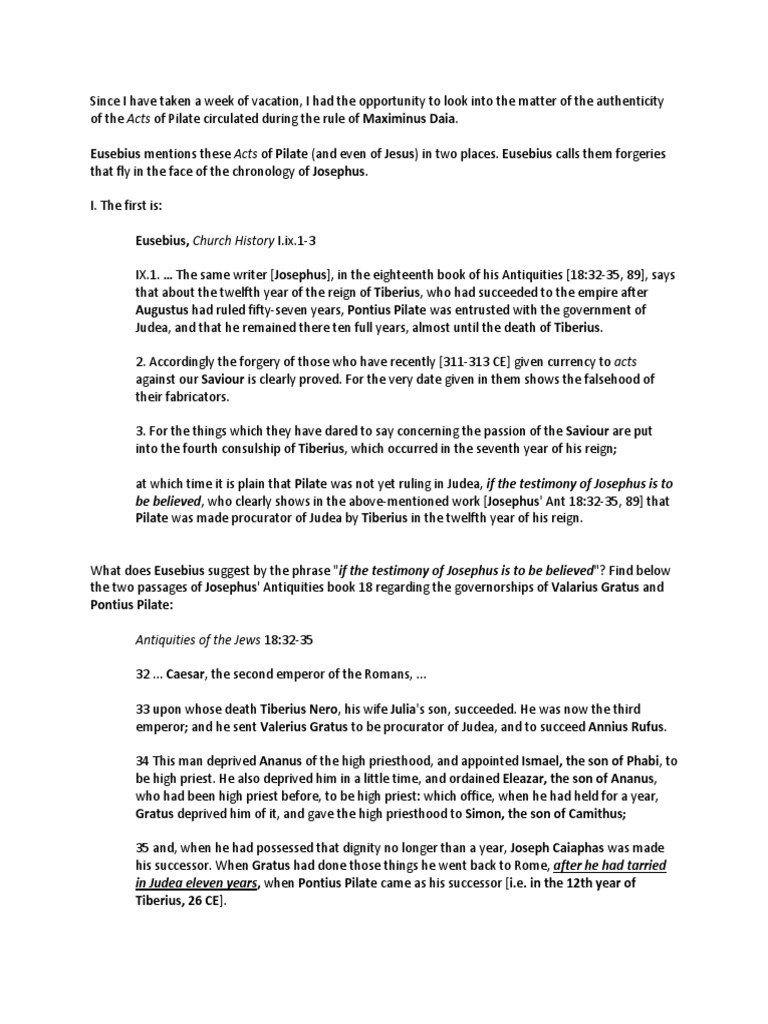 (Hindley, David) The Acta Pilati & The Dates of Pilates Governorship ...