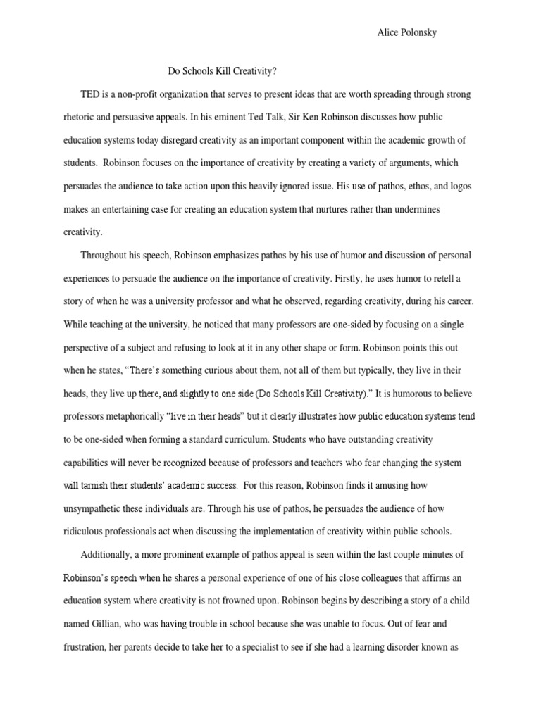 Rhetorical Analysis of Robinson's TED Talk | PDF | Rhetoric | Persuasion