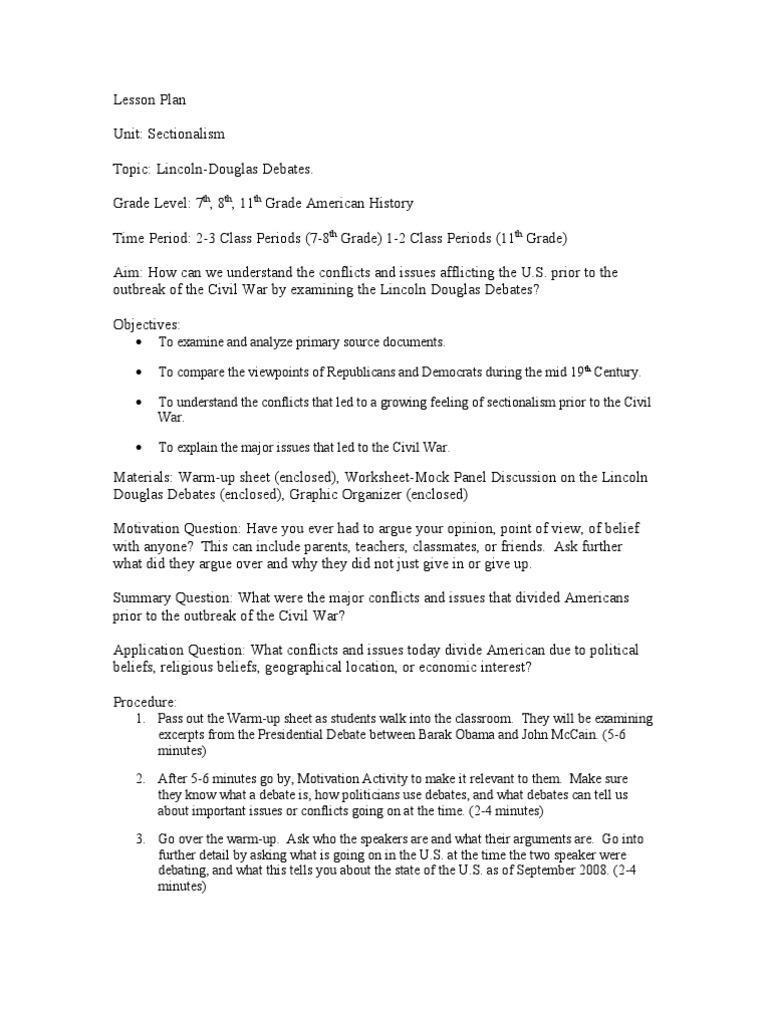 Lincoln-Douglas Debates - Lesson Plan | PDF | Abraham Lincoln | The ...