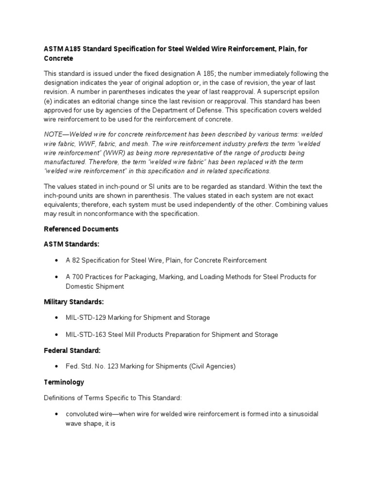 ASTM A185 Standard Specification For Steel Welded Wire Reinforcement ...